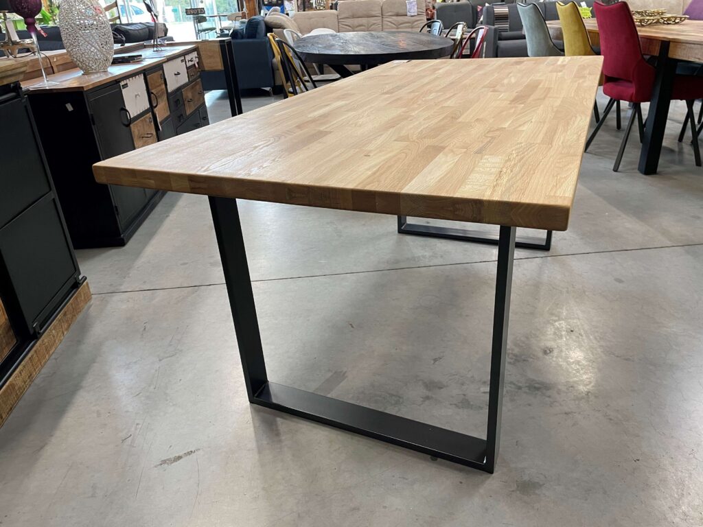 TABLE DE SAM SAMUEL CHENE MASSIF 180CM PIEDS MÉTAL GRIS DESTOCK ...