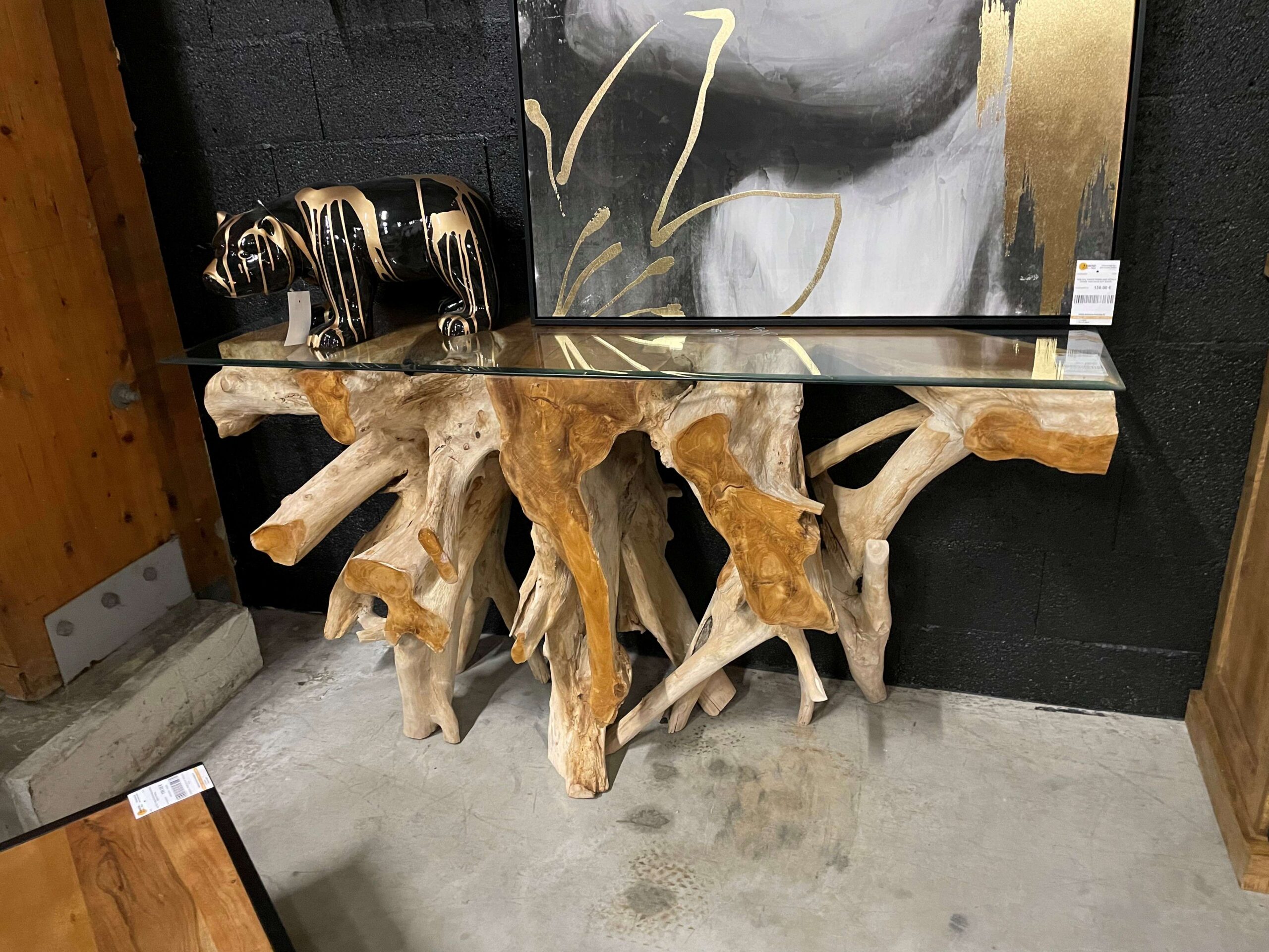 CONSOLE RACINE EN TECK LONG.160 CM - ANNEXE MEUBLE DECO