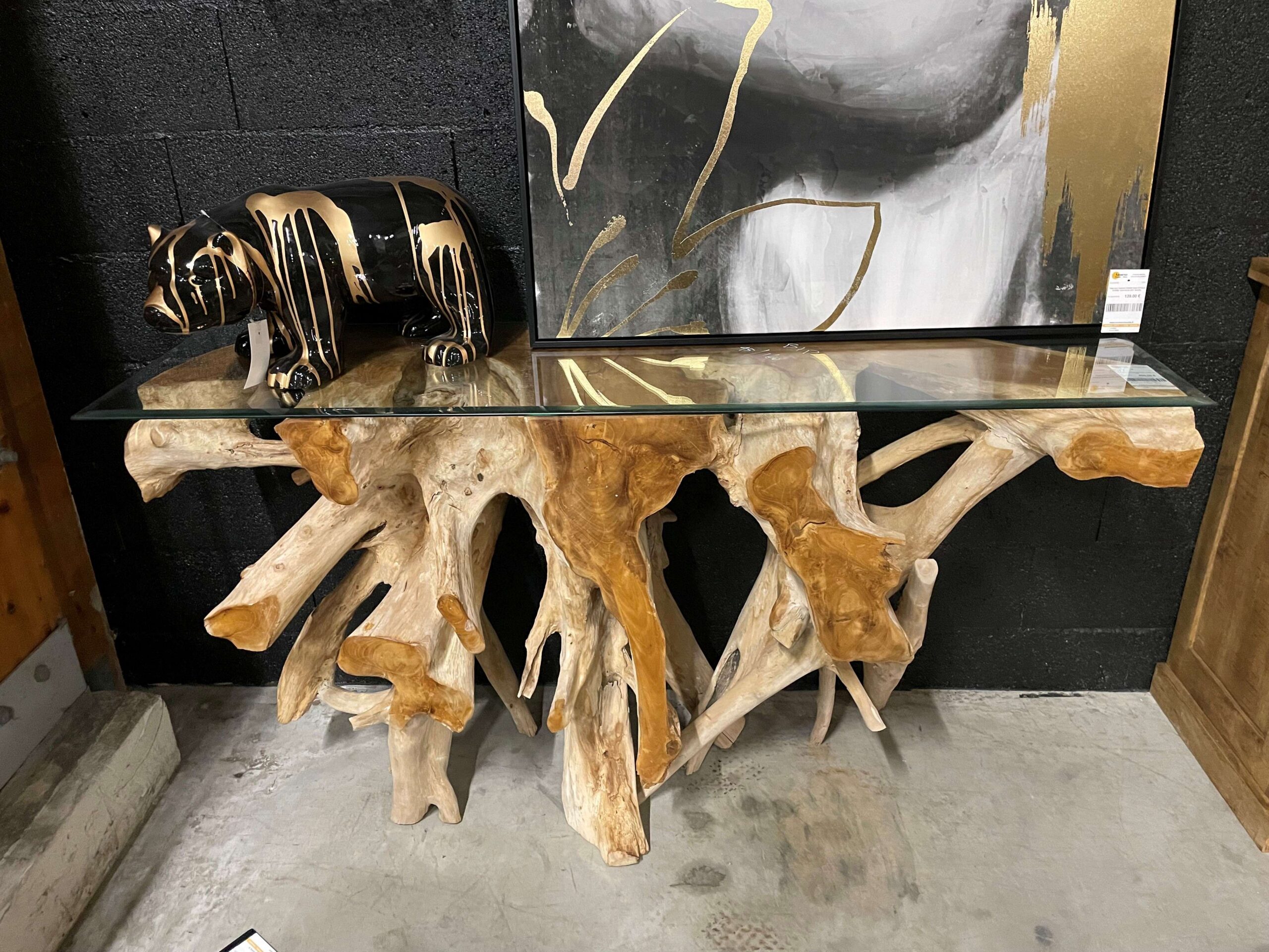 CONSOLE RACINE EN TECK LONG.160 CM - ANNEXE MEUBLE DECO