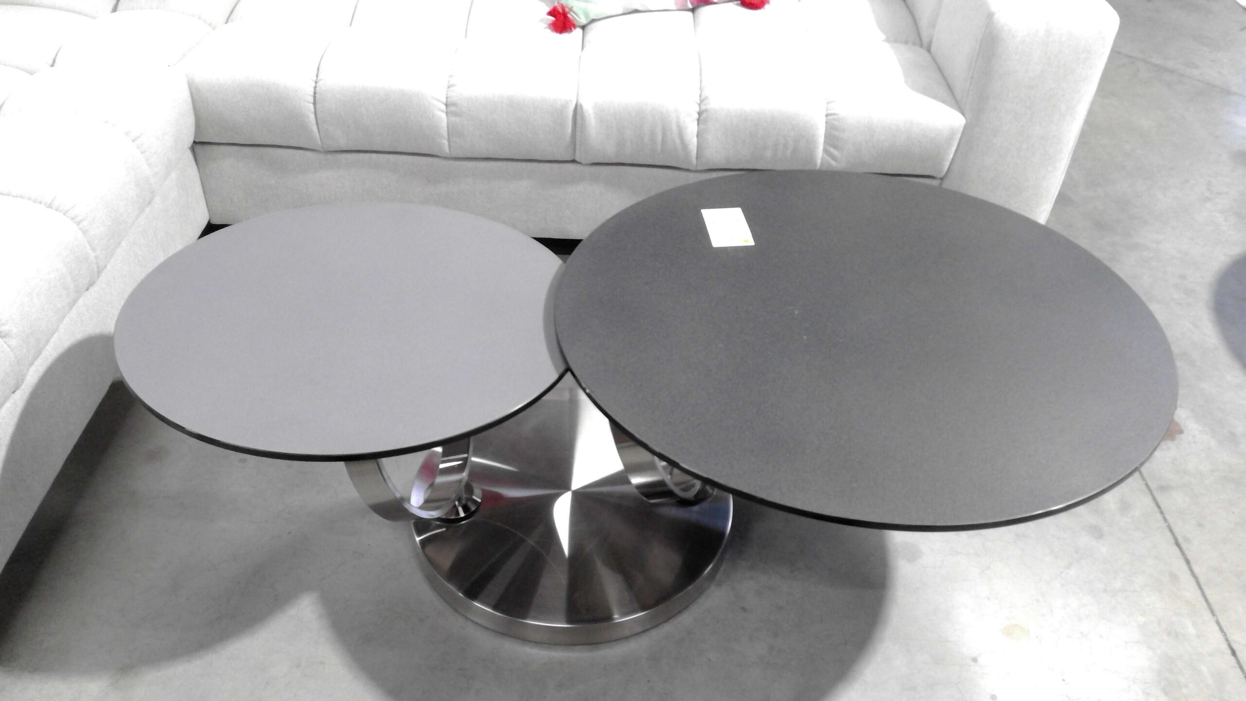 TABLE BASSE DOUBLE PLATEAU PIVOTANT CÉRAM. PIED CHROME DESTOCKAGE - ANNEXE MEUBLE DECO